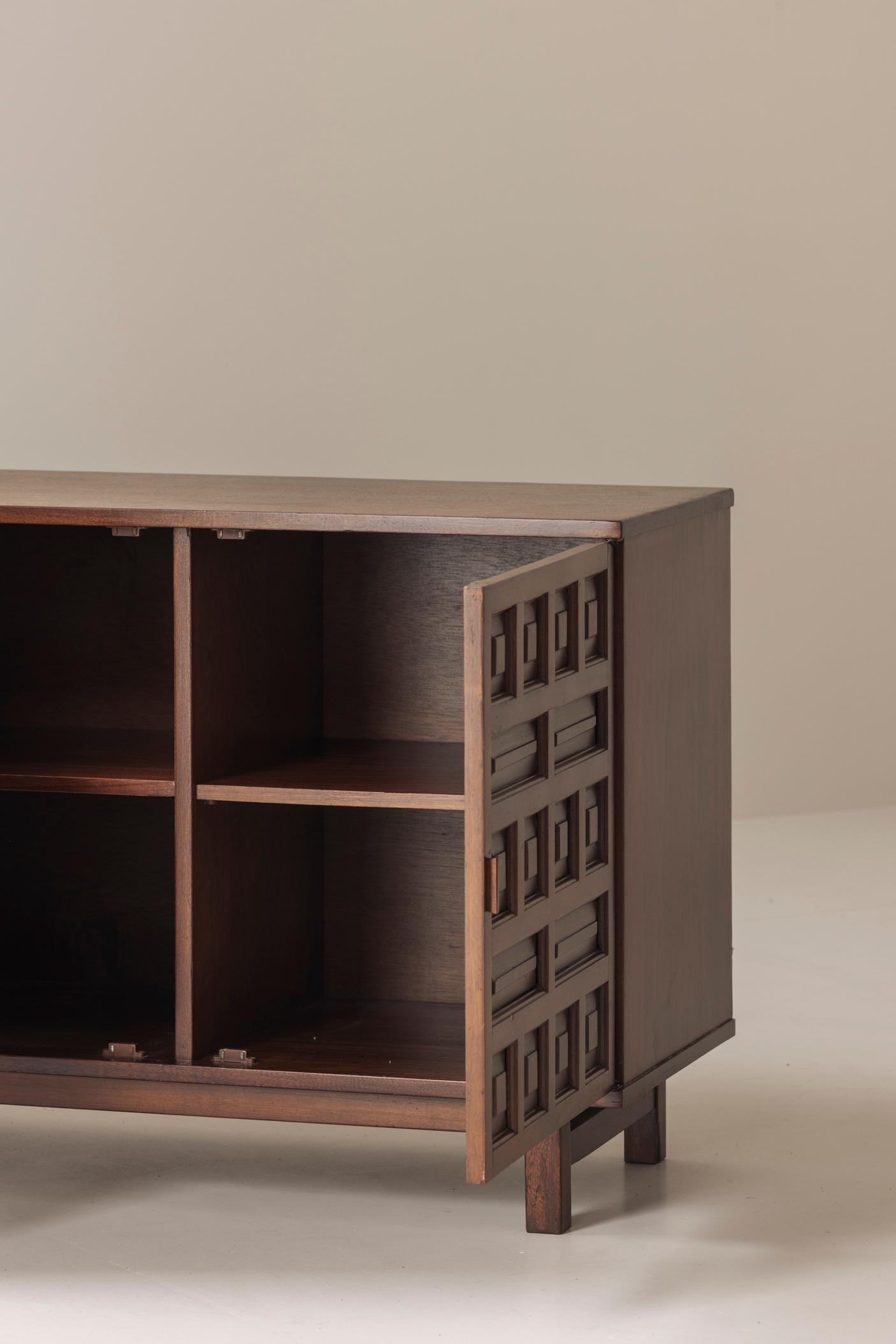 Brutalist Spanish sideboard with graphical doors, 1970s. at 1stDibs