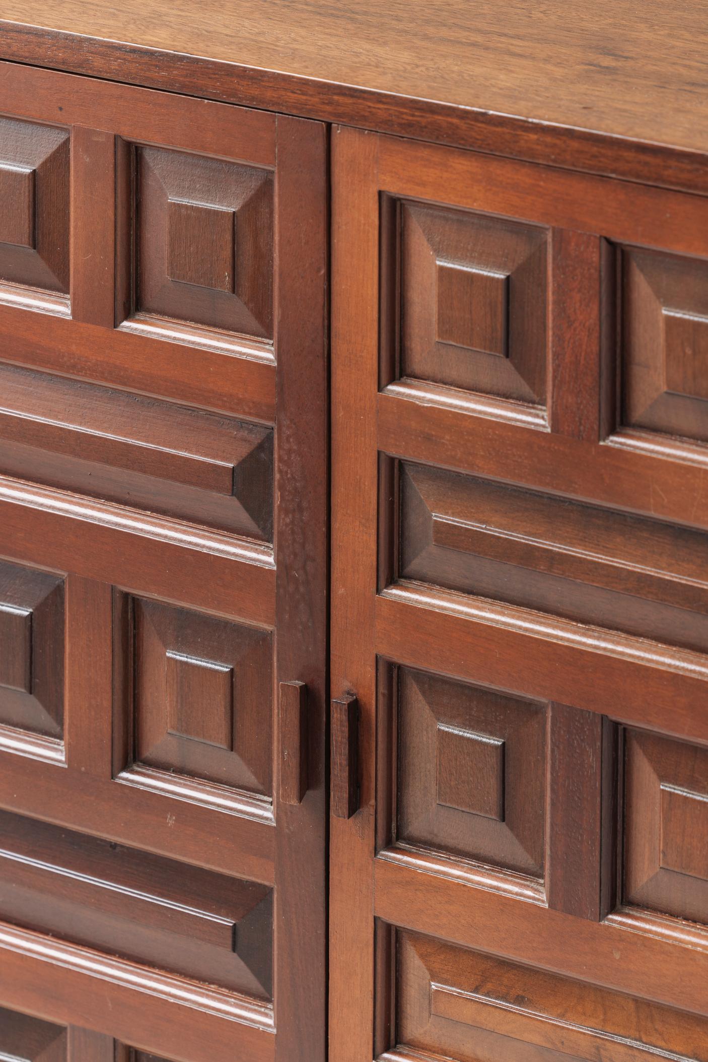 Brutalist Spanish sideboard with graphical doors, 1970s. For Sale at ...