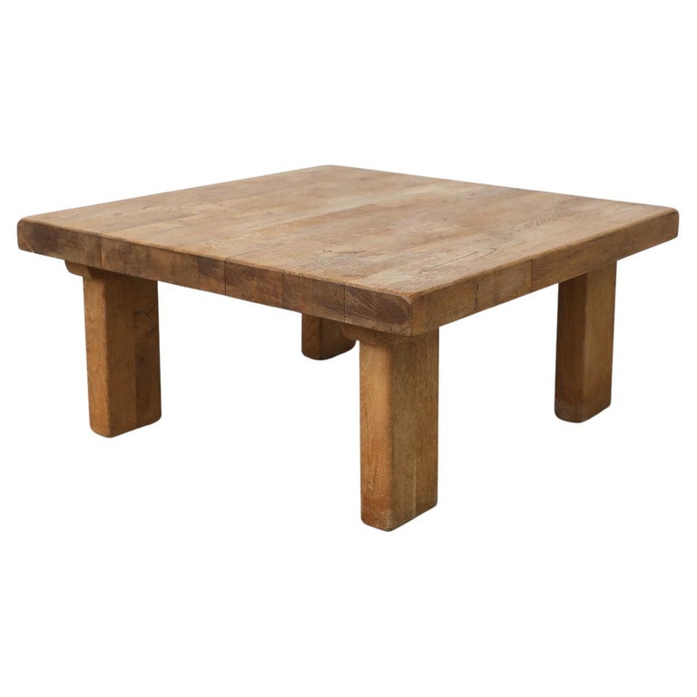 Brutalist Square Oak Coffee Table, Belgium For Sale at 1stDibs