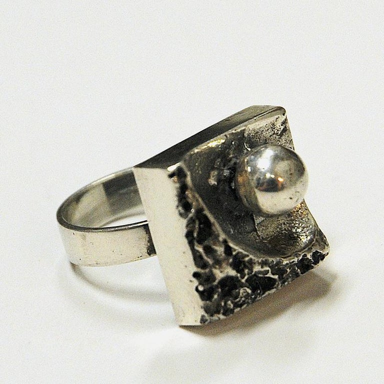 Brutalist Square Vintage Silver Ring, Finland, 1970 at 1stDibs