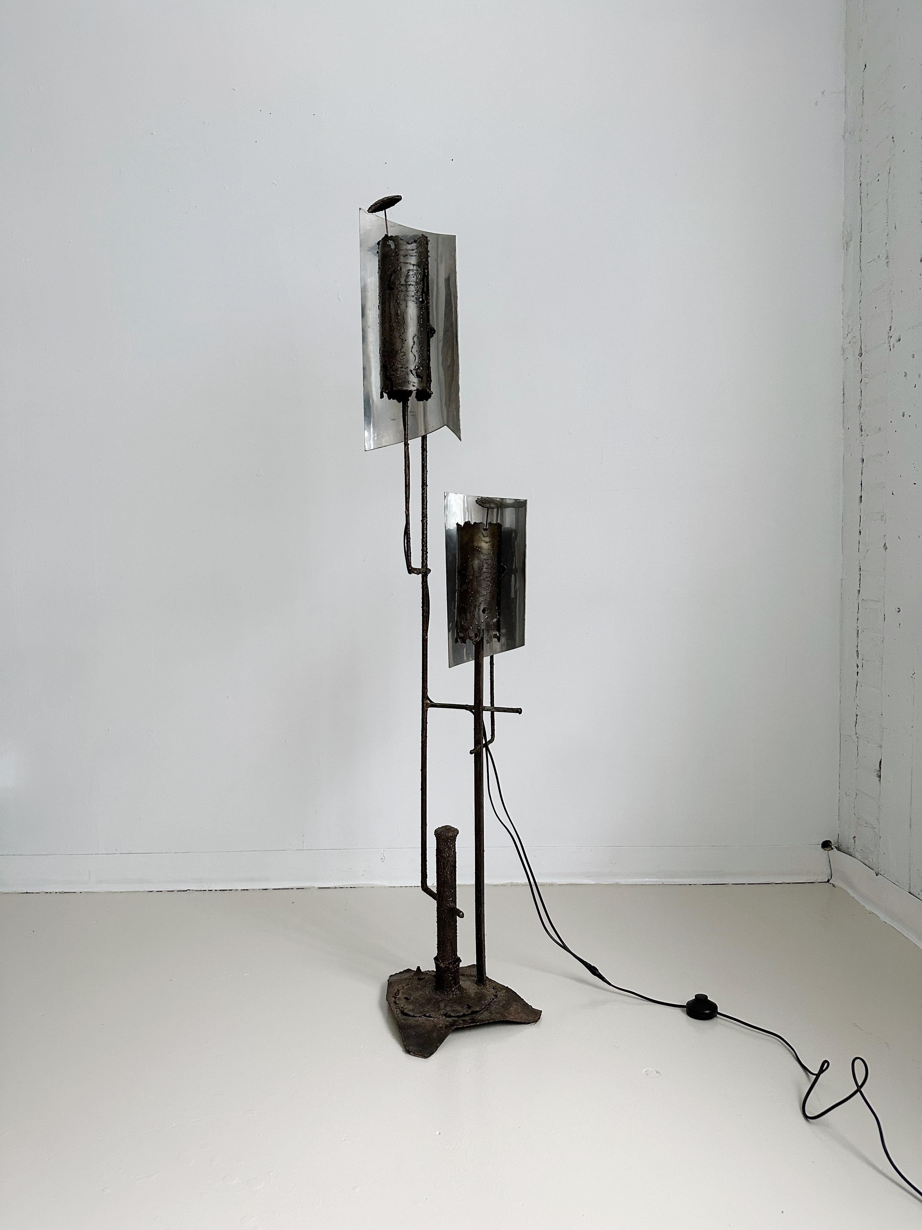 Brutalist Steel Floor Lamp by Sculptor Alain Valtat For Sale at 1stDibs