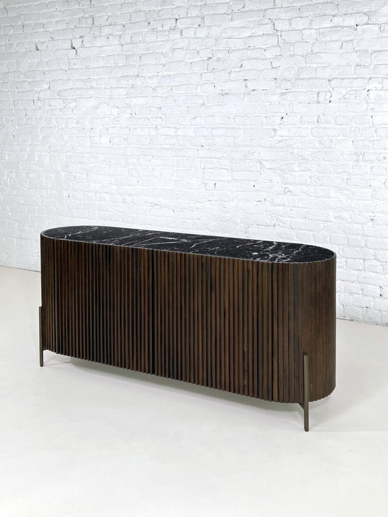 Brutalist Style and MCM Design Wooden and Marble Top Brass Oval Shaped ...