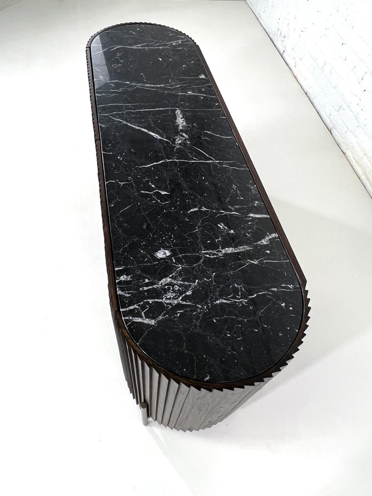 Brutalist Style and MCM Design Wooden and Marble Top Brass Oval Shaped ...