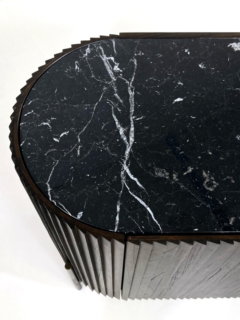 Brutalist Style and MCM Design Wooden and Marble Top Brass Oval Shaped ...