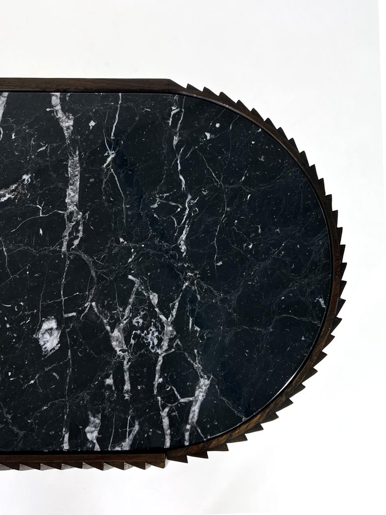 Brutalist Style and MCM Design Wooden and Marble Top Brass Oval Shaped ...