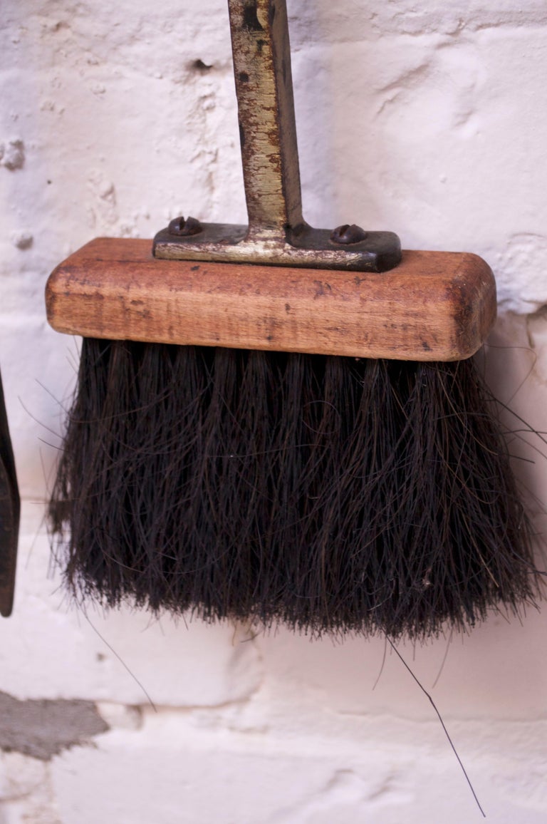 Brutalist-Style Hammered and Painted Iron Fire Tools with Wall-mounted ...
