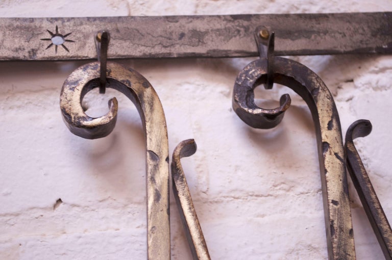 Brutalist-Style Hammered and Painted Iron Fire Tools with Wall-mounted ...