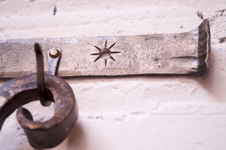 Brutalist-Style Hammered and Painted Iron Fire Tools with Wall-mounted ...