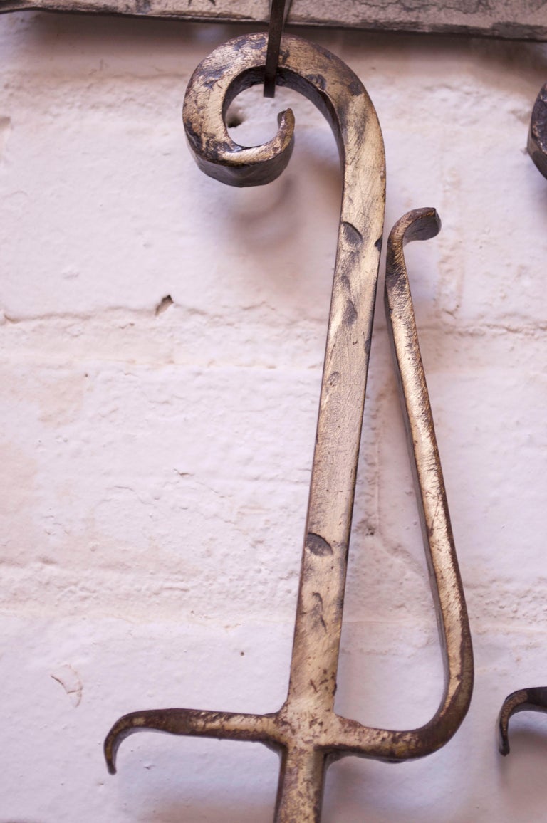 Brutalist-Style Hammered and Painted Iron Fire Tools with Wall-mounted ...