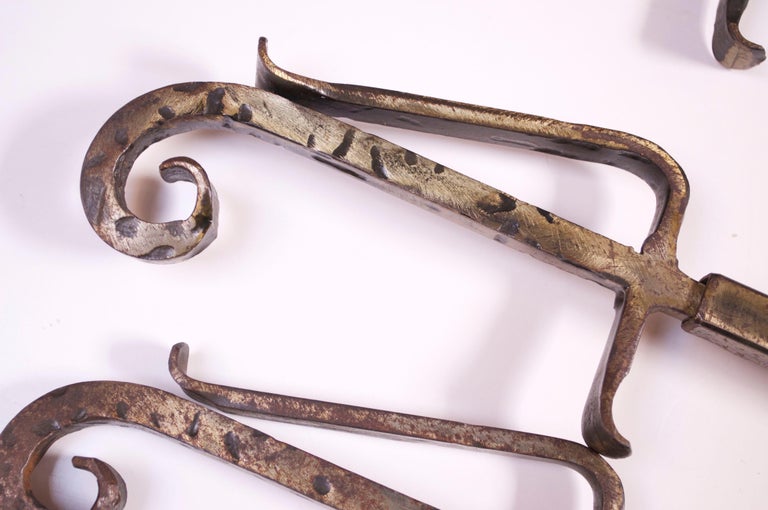 Brutalist-Style Hammered and Painted Iron Fire Tools with Wall-mounted ...