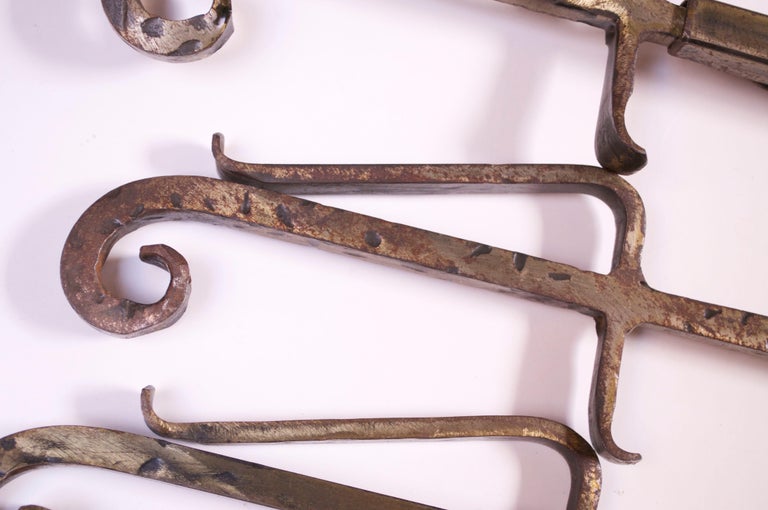 Brutalist-Style Hammered and Painted Iron Fire Tools with Wall-mounted ...