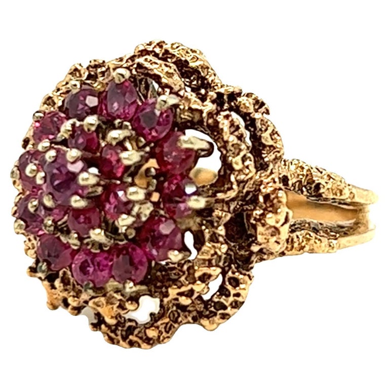 Brutalist Style Ruby Dome Ring 14K Yellow Gold For Sale at 1stDibs