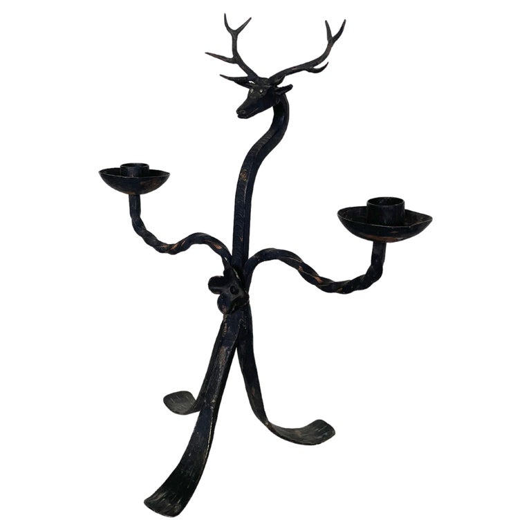 Brutalist Style Wrought Iron Deer Shaped Candlestick Candelabra, 1940s ...