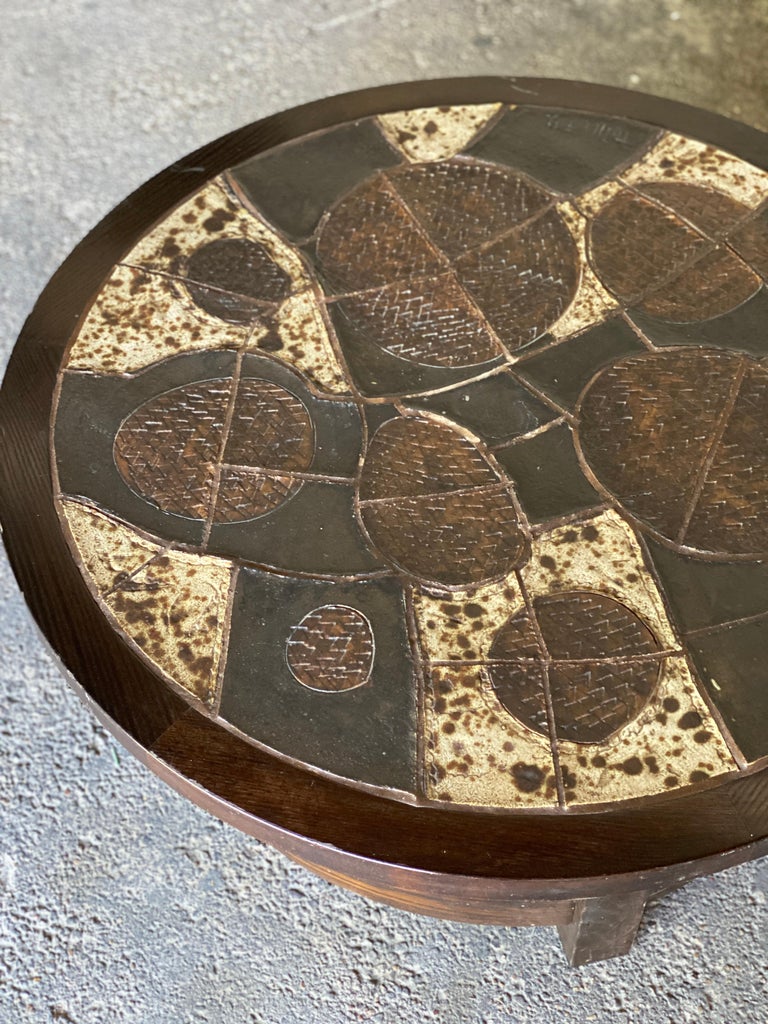 Brutalist Tile Top Cocktail Table, Round, Belgium, 1960's at 1stDibs