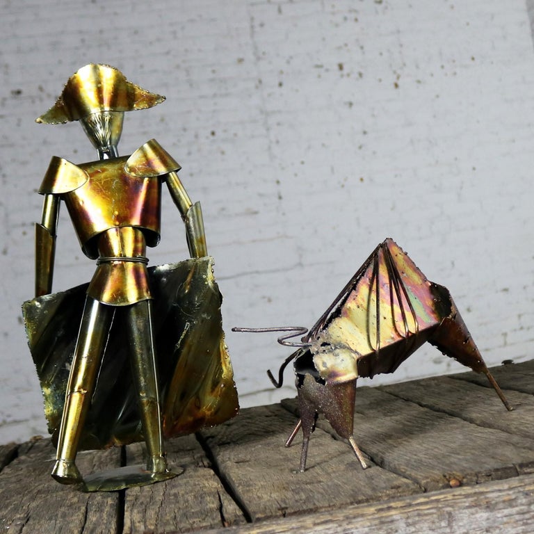 Brutalist Torch Cut Metal Bull and Matador Sculpture, Mid-Century ...