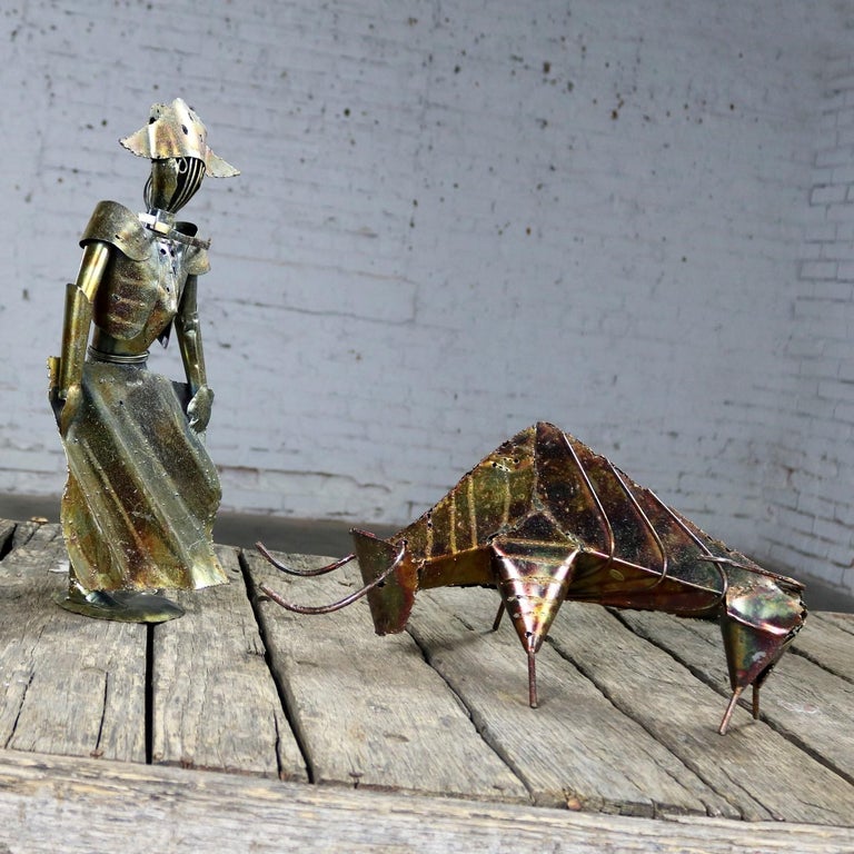 Brutalist Torch Cut Metal Bull and Matador Sculpture, Mid-Century ...