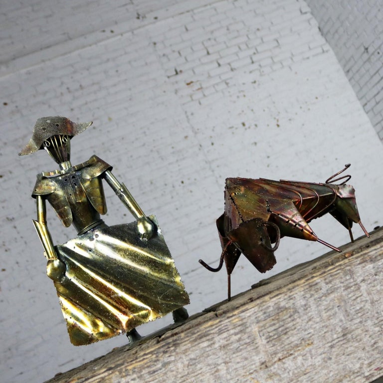 Brutalist Torch Cut Metal Bull and Matador Sculpture, Mid-Century ...