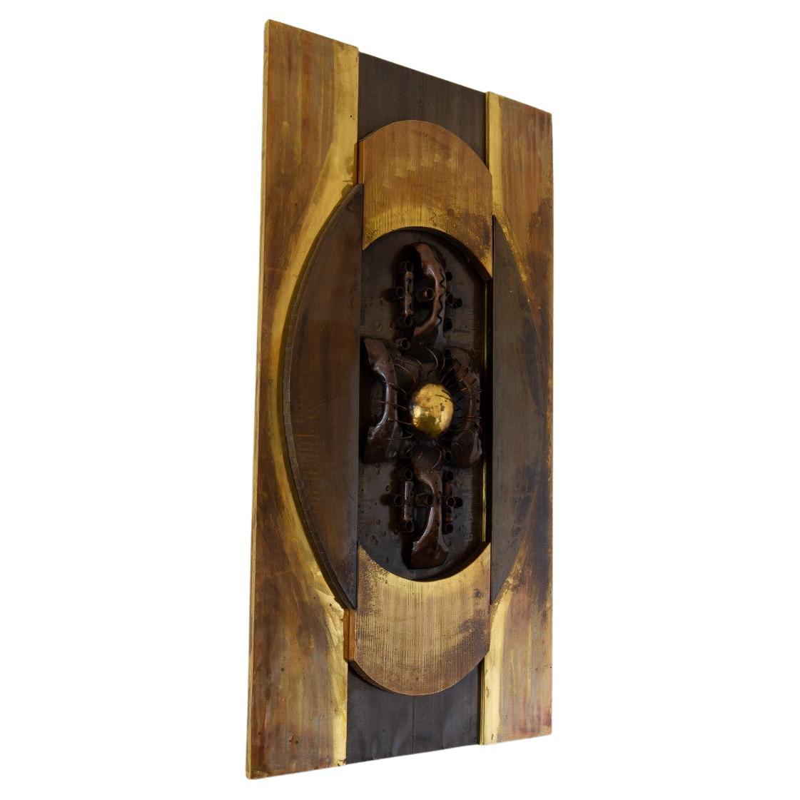 Brutalist Wall Sculpture Panel, Using Patinated and Polished Brass ...