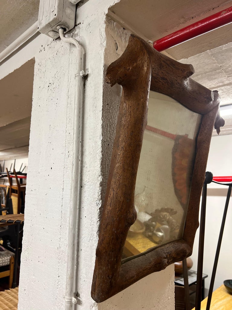 Brutalist Wood Mirror For Sale at 1stDibs