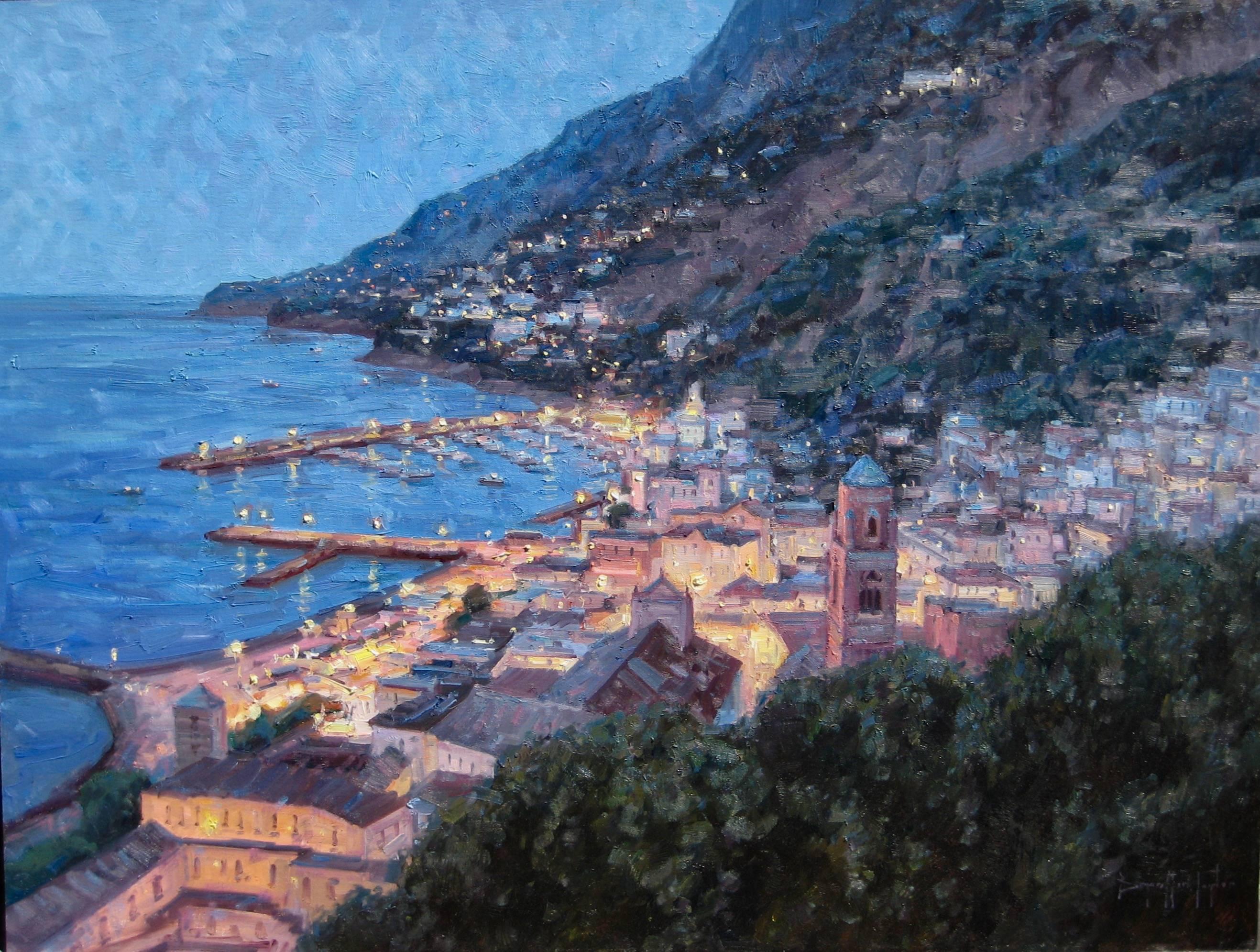 Bryan Mark Taylor - Modern Impressionist Night Cityscape "Amalfi Evening" Oil by Bryan Mark ...