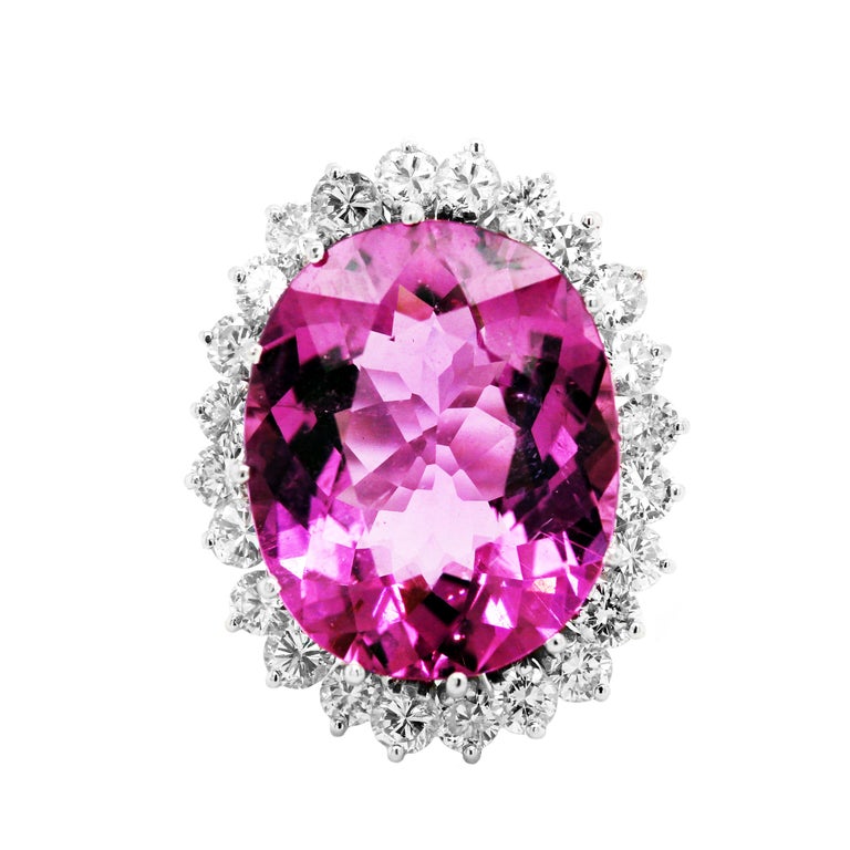 Bubble Gum Pink Tourmaline White Gold and Diamond Cocktail Ring For ...