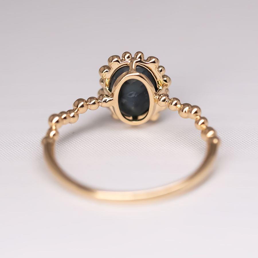 Bubble Tea Design Black Opal Diamond Engagement Ring 18K Yellow Gold ...