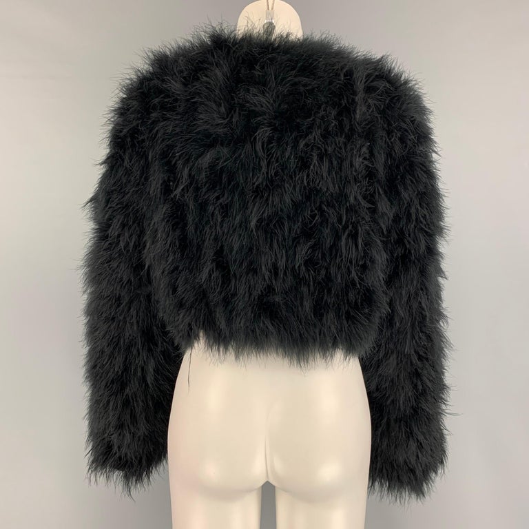 BUBISH Size M Black Polyester Feathers Cropped Jacket For Sale at 1stDibs