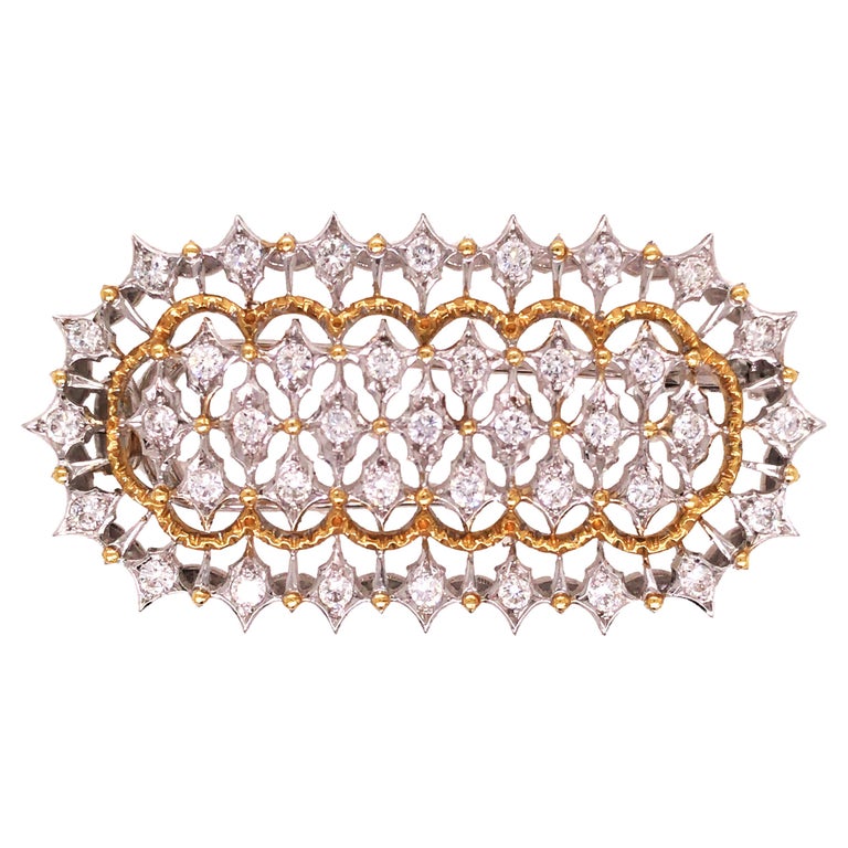 Buccellati, 18K Gold Diamond Brooch For Sale at 1stDibs