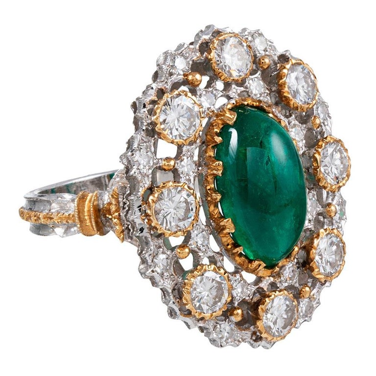 Buccellati 4.20 Carat Cabochon Emerald and Diamond Ring at 1stDibs ...