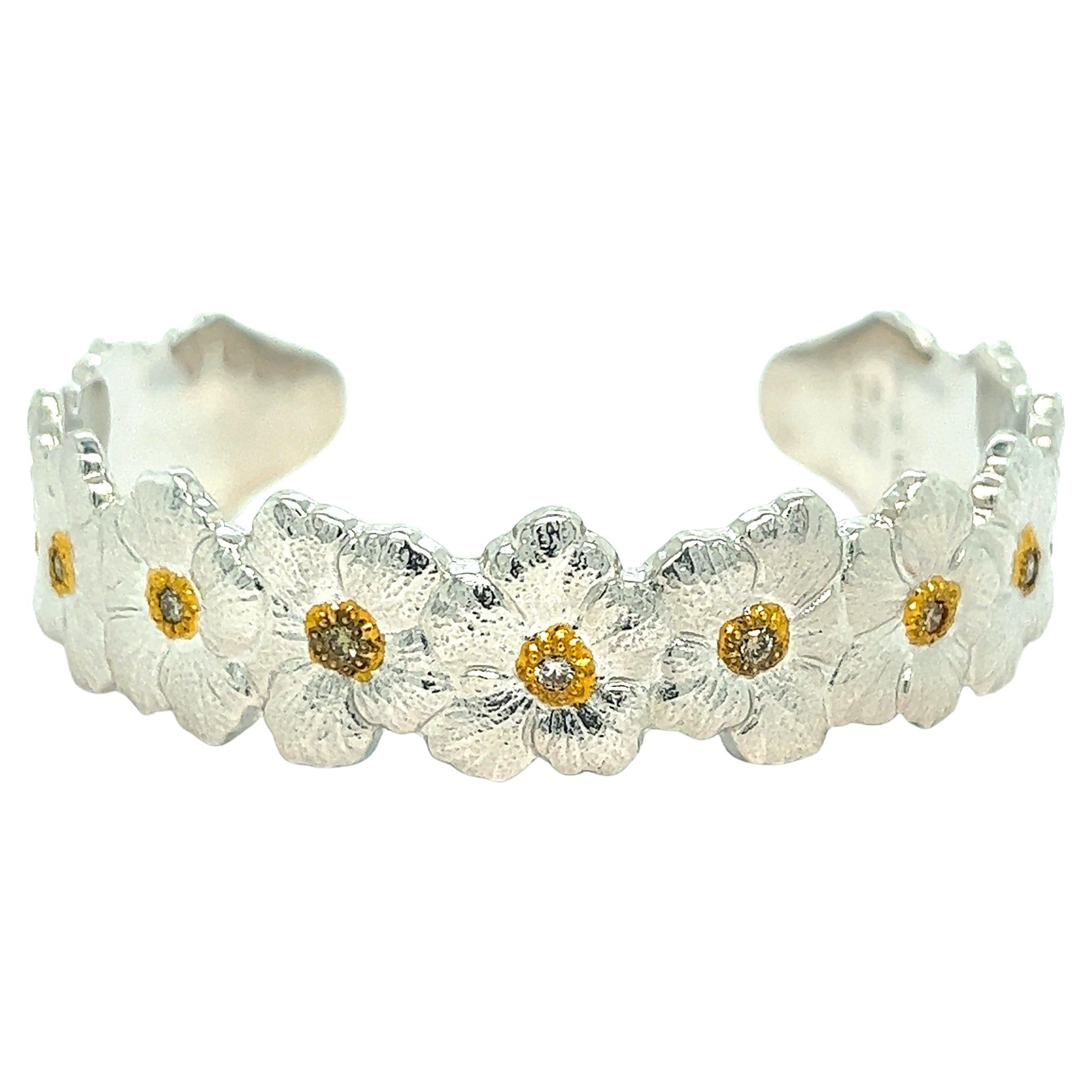 Buccellati Sterling Silver and Diamond Daisy Cuff Bangle at 1stDibs