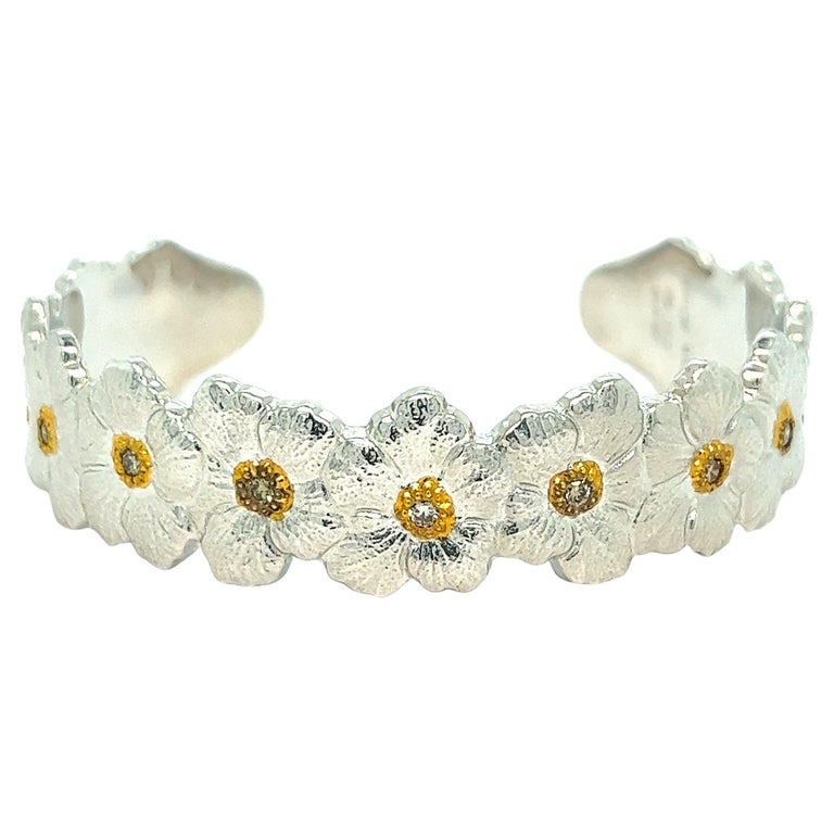 Buccellati Blossoms Sterling Silver Diamond Cuff Bracelet For Sale at ...