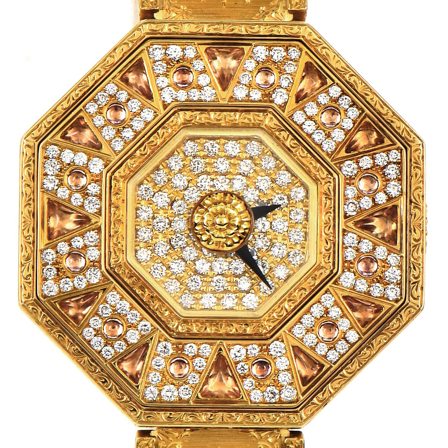 Buccellati Diamond 18k Yellow Gold Bracelet Oktachron Watch For Sale at ...