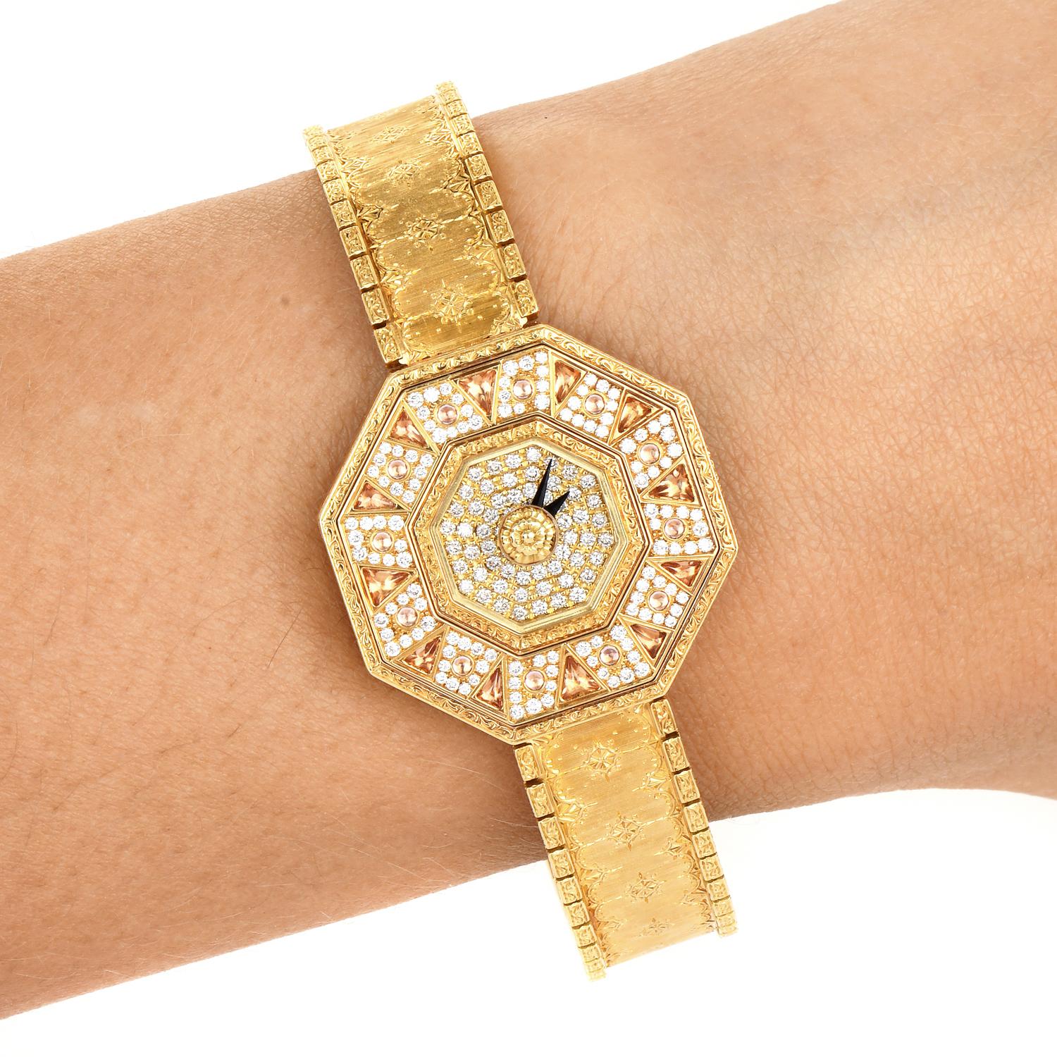 Buccellati Diamond 18k Yellow Gold Bracelet Oktachron Watch For Sale at ...