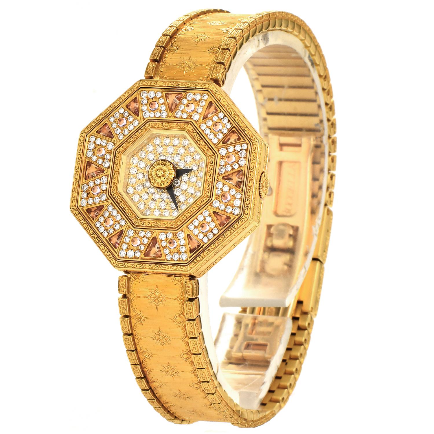 Buccellati Diamond 18k Yellow Gold Bracelet Oktachron Watch For Sale at ...