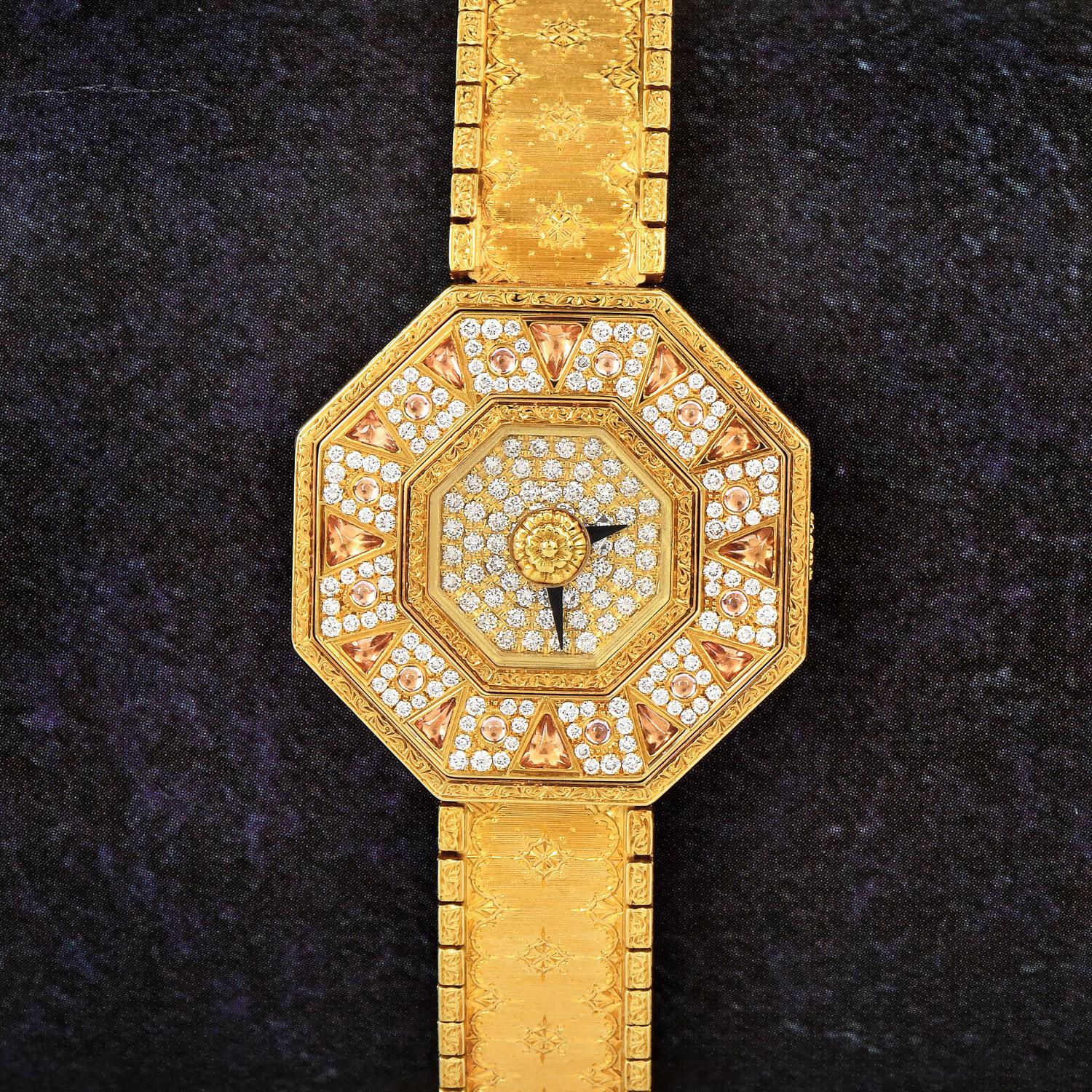 Buccellati Diamond 18k Yellow Gold Bracelet Oktachron Watch For Sale at ...