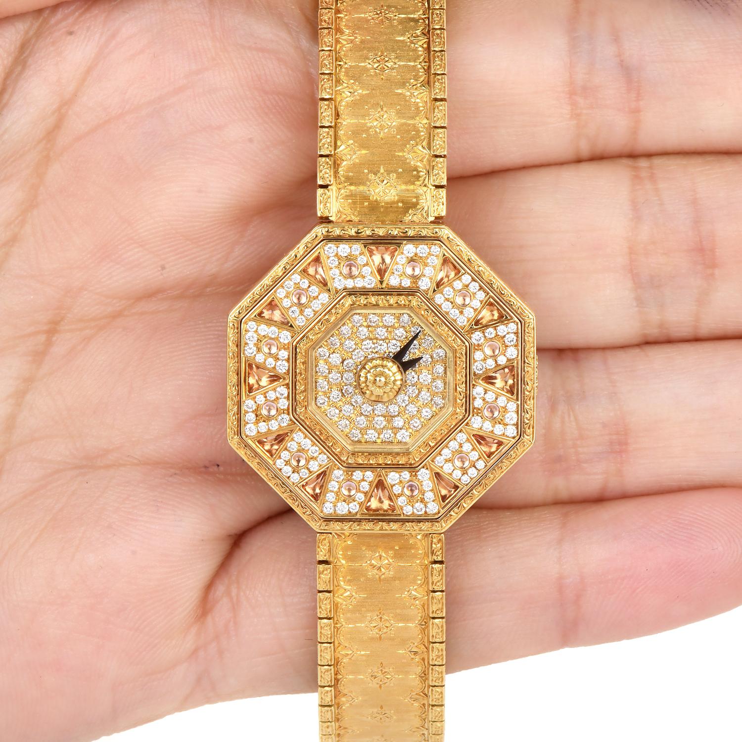 Buccellati Diamond 18k Yellow Gold Bracelet Oktachron Watch For Sale at ...