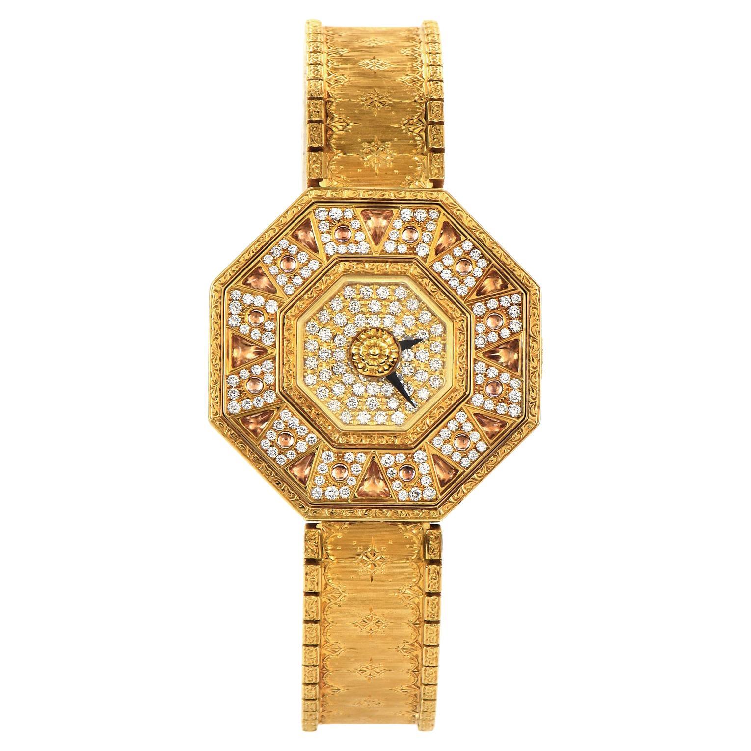 Buccellati Diamond 18k Yellow Gold Bracelet Oktachron Watch For Sale at ...