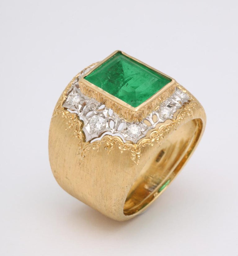 Buccellati Emerald Diamond Ring at 1stDibs