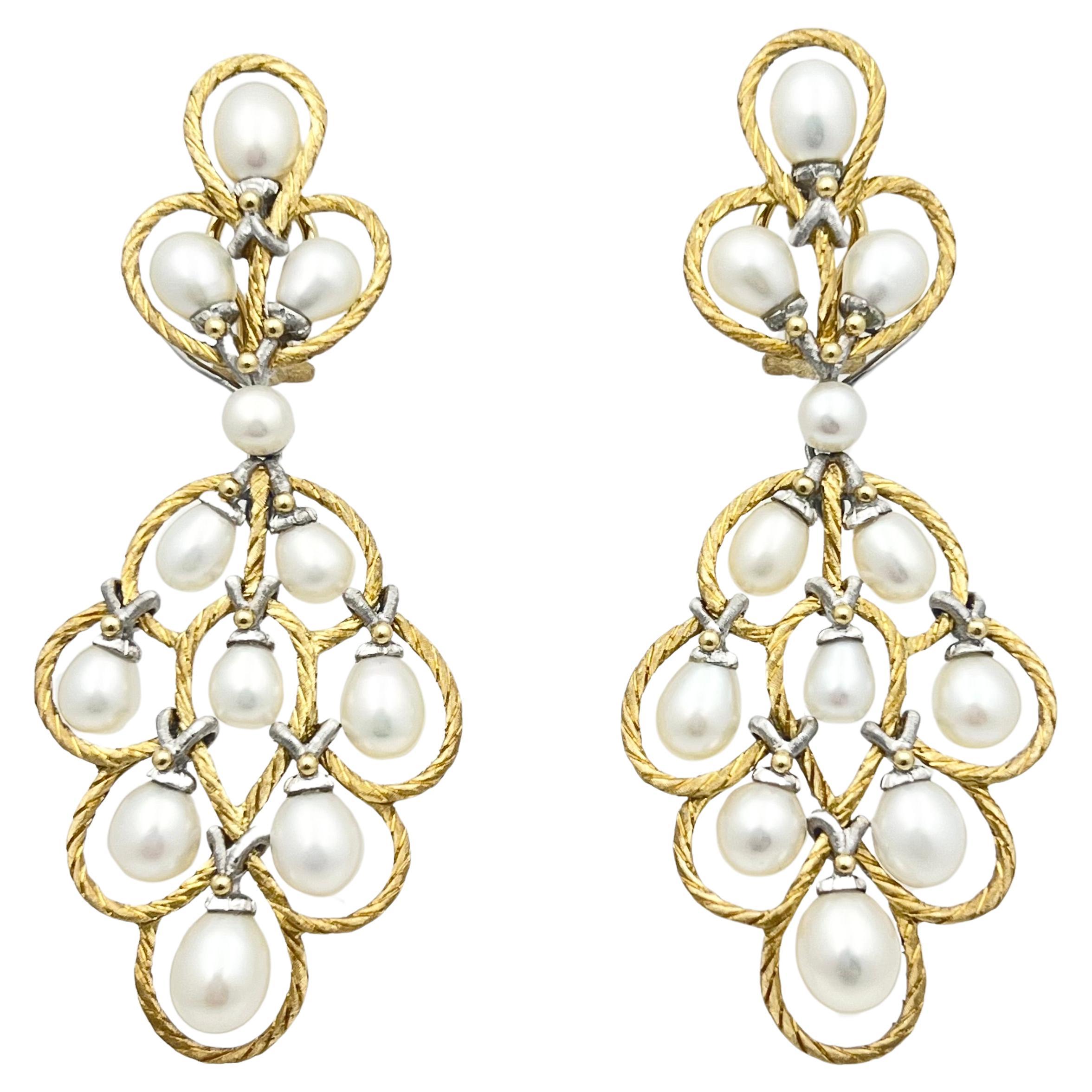 Buccellati Gold Rete Pearl Drop Earrings For Sale at 1stDibs