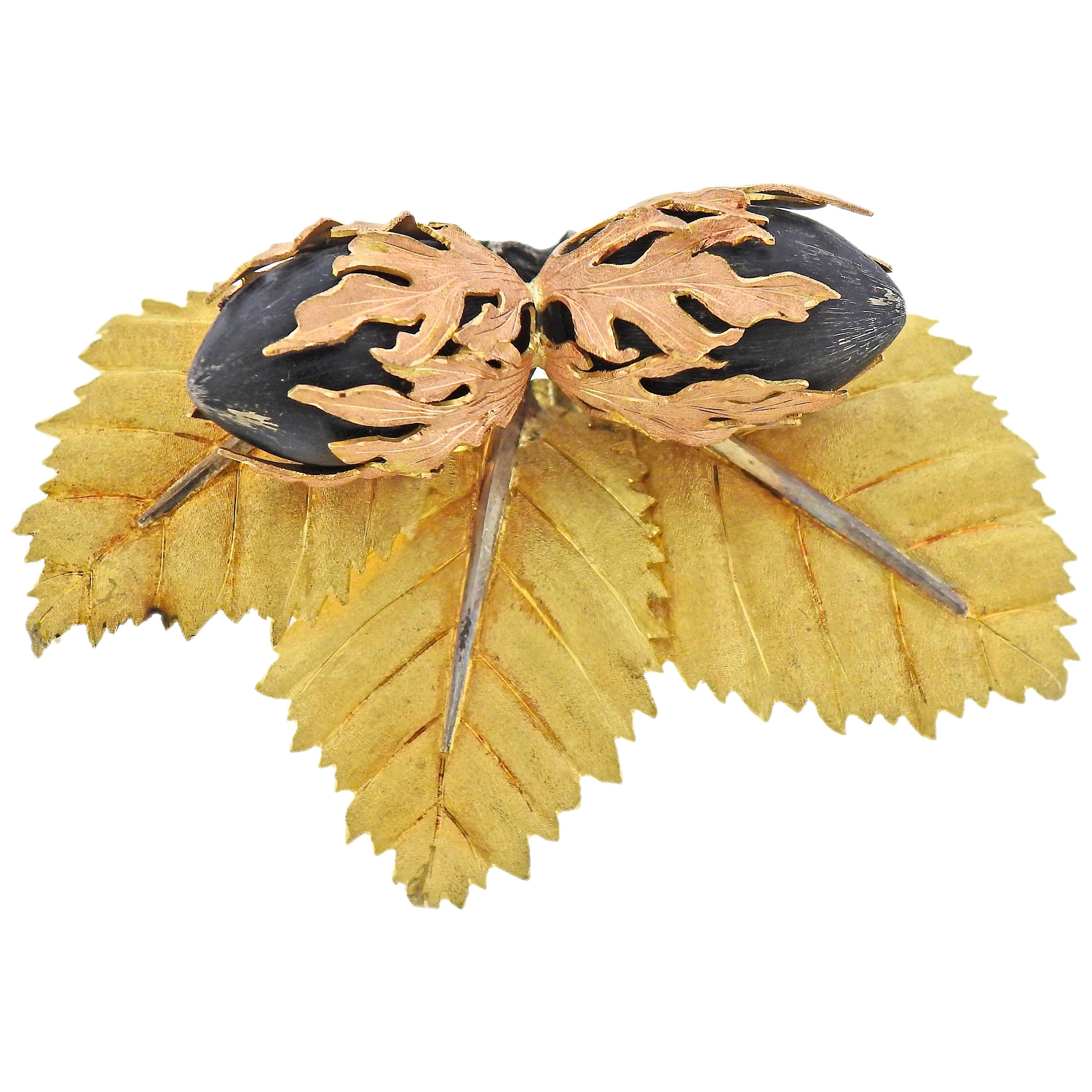 Buccellati Gold Silver Acorn Brooch Pin For Sale at 1stDibs