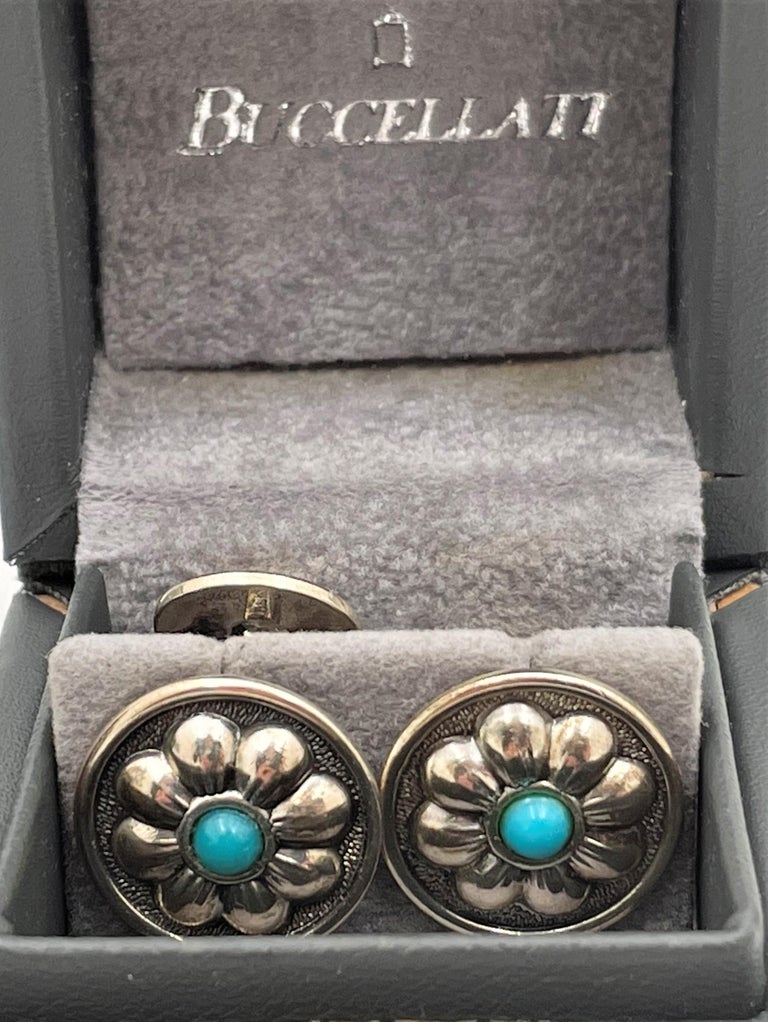 Buccellati Italian Pair of Sterling Silver and Turquoise Cufflinks ...
