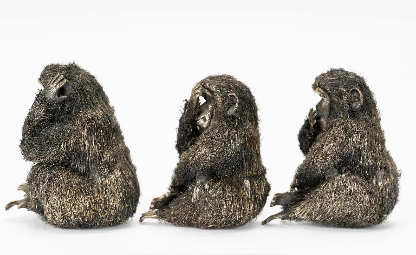 Buccellati Italy, a Set of Three Silver Models of the Wise Monkeys at ...