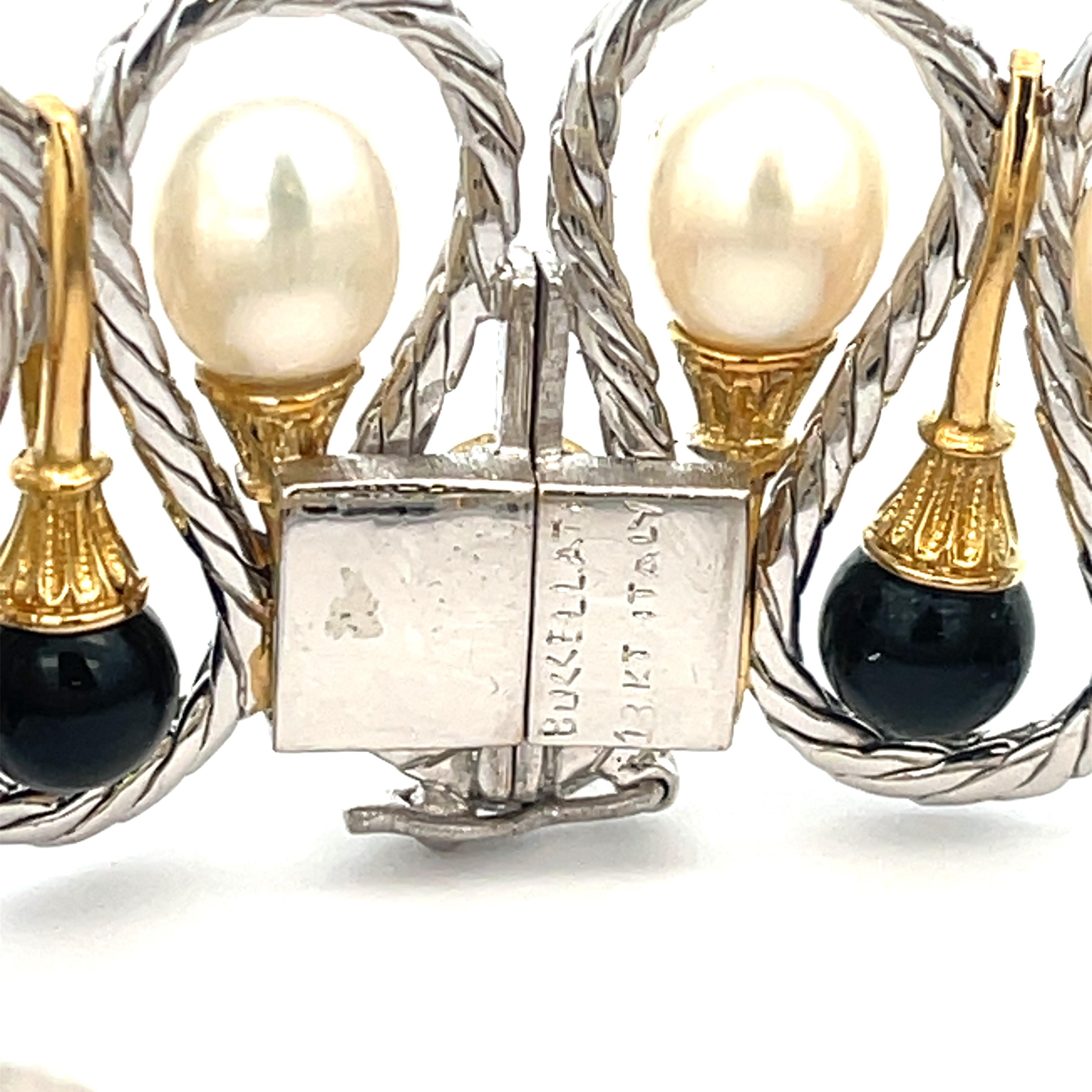 Buccellati Pearl and Onyx Bracelet 18K White and Yellow Gold For Sale ...