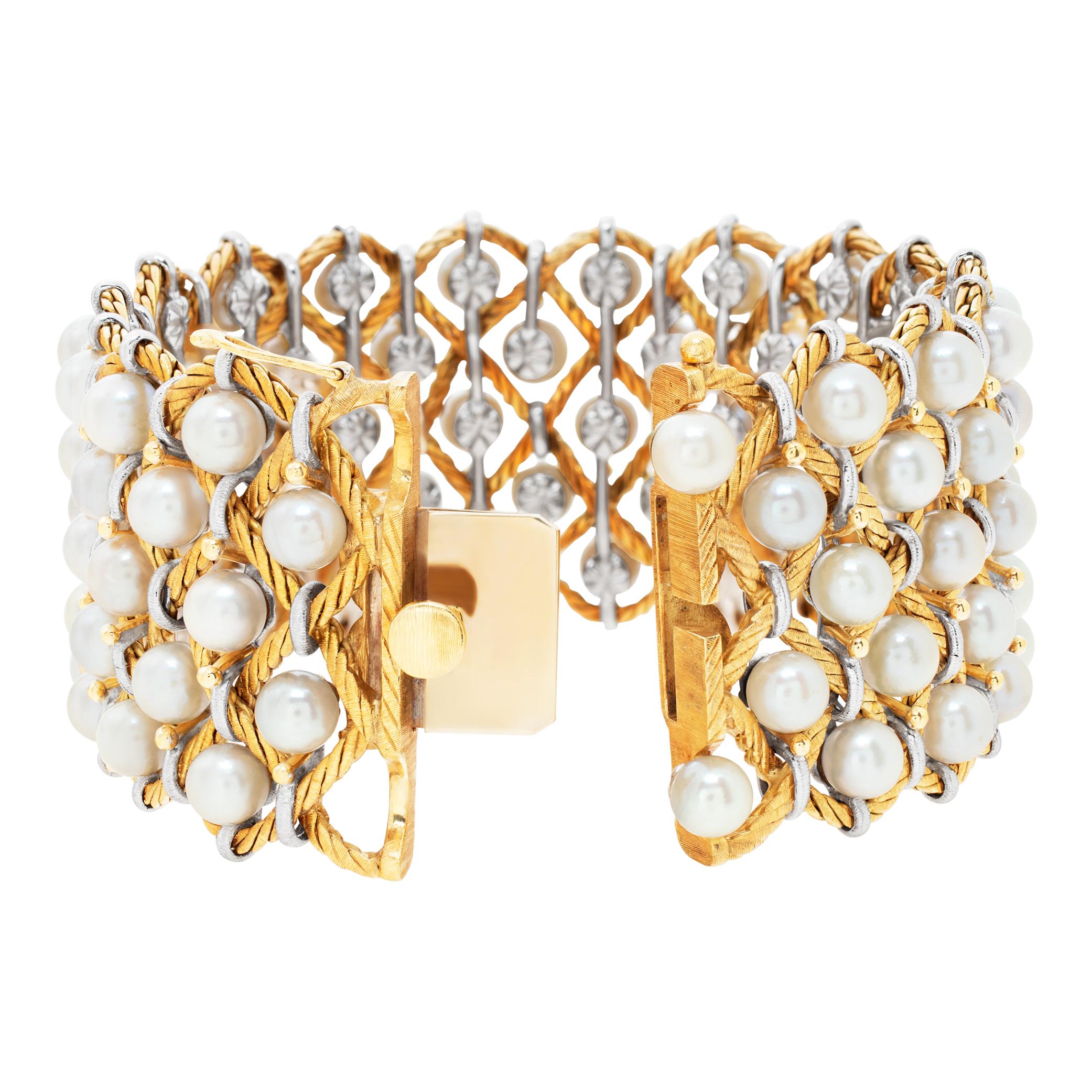 Buccellati Pearl Bracelet in 18k White and Yellow Gold For Sale at 1stDibs