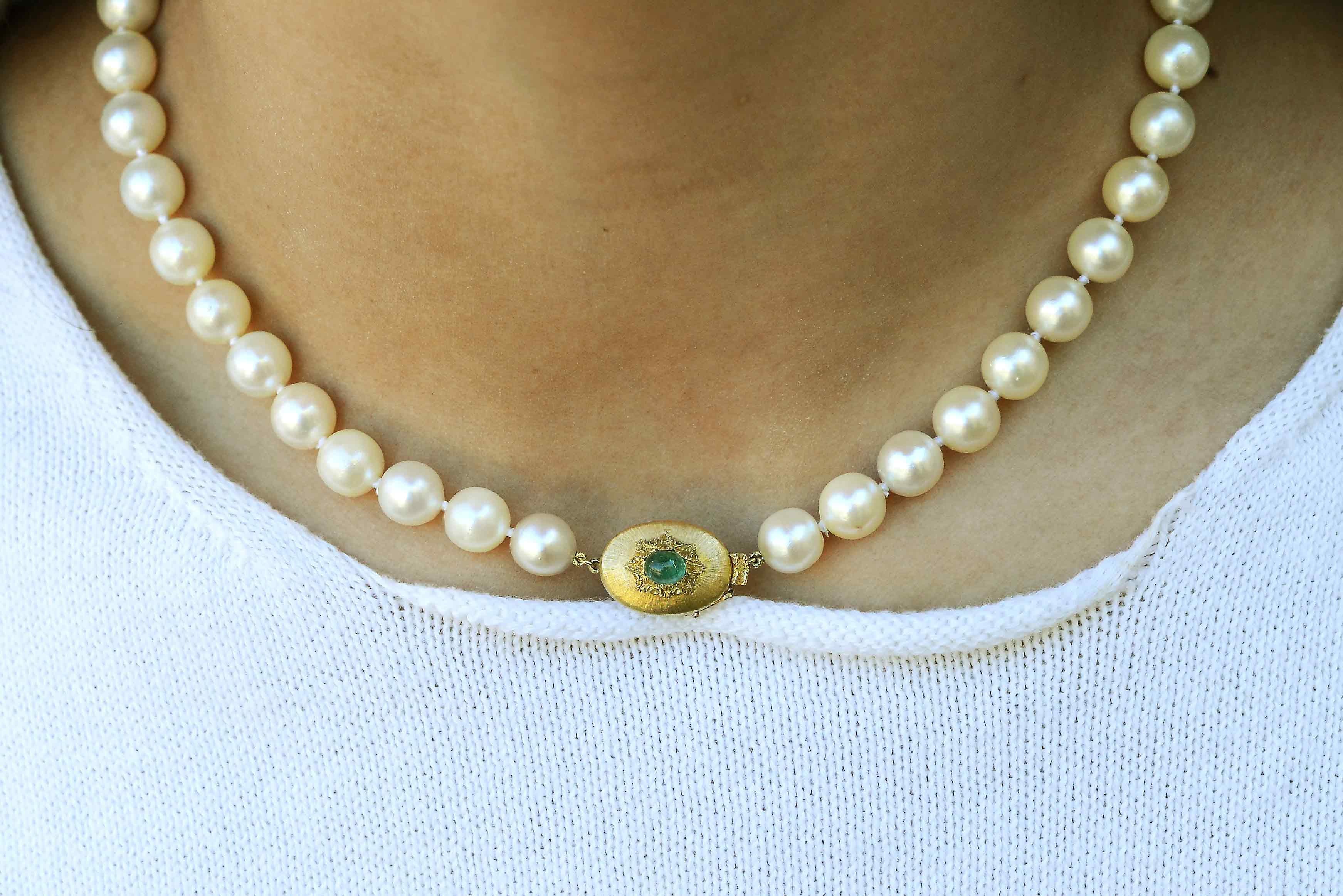 Buccellati Pearl and Emerald Necklace at 1stDibs