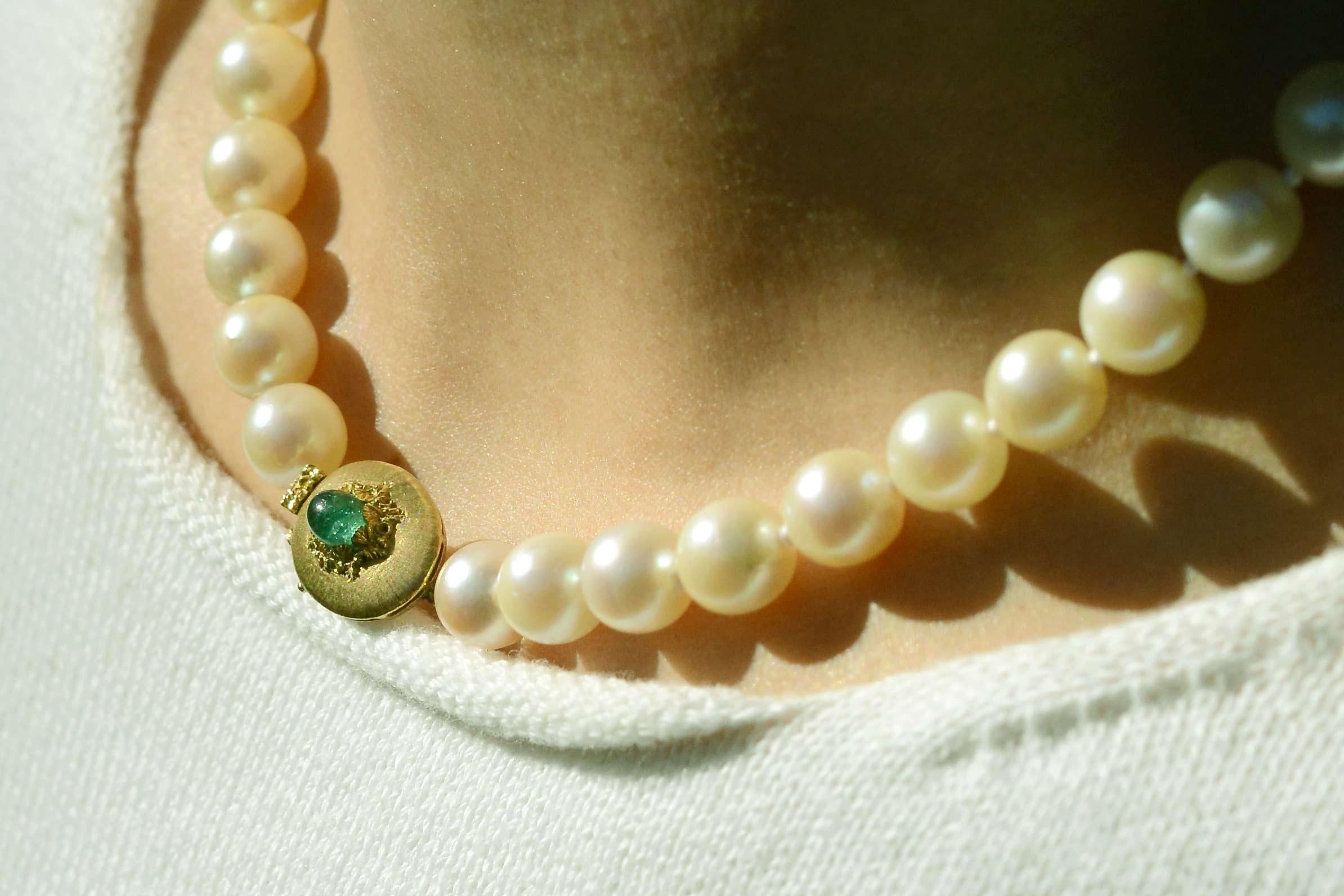 Buccellati Pearl and Emerald Necklace at 1stDibs