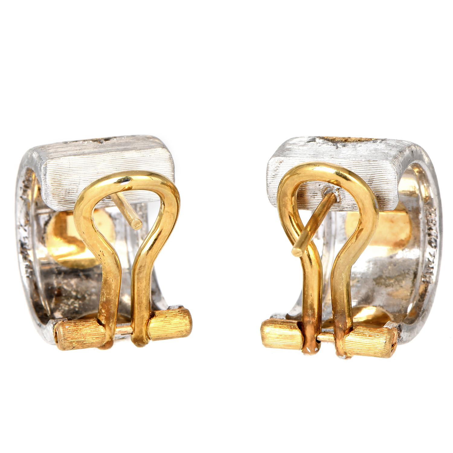 Buccellati Rigato 18k Gold Silver Huggies Hoop Earrings at 1stDibs ...