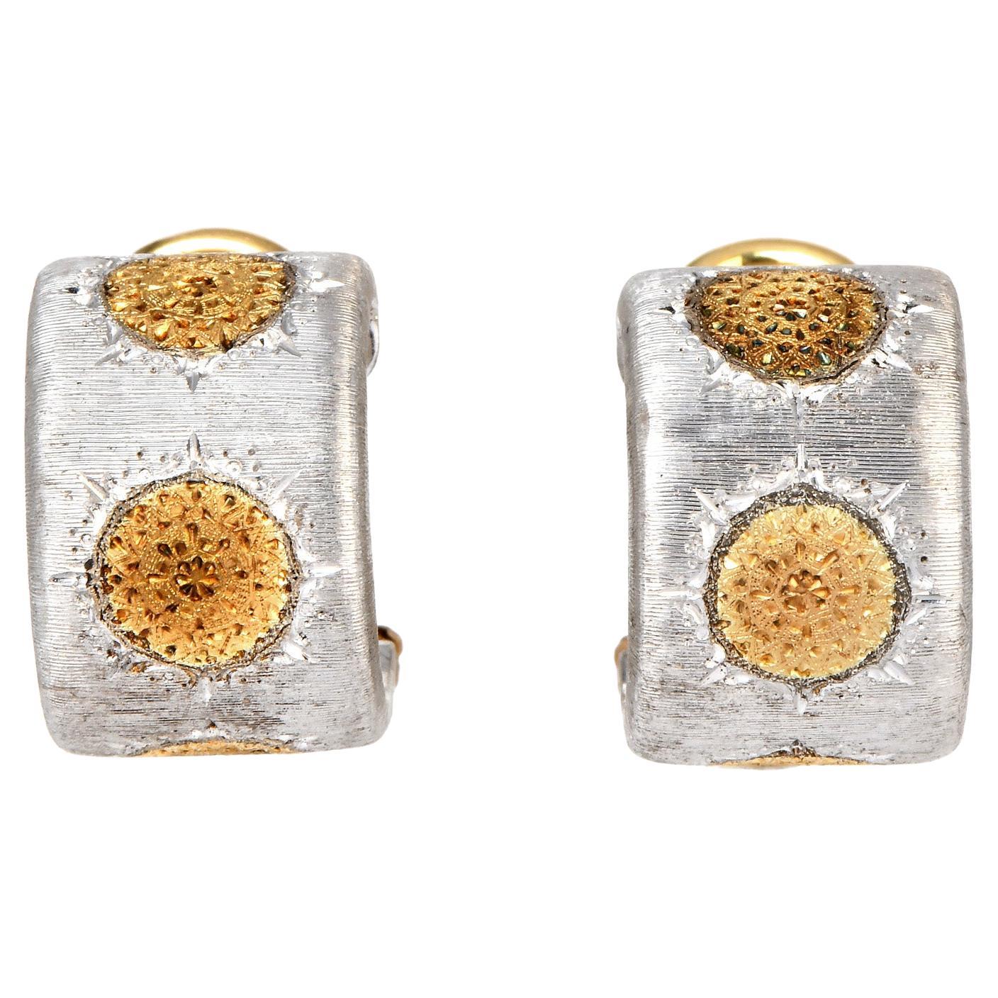 BUCCELLATI Gold and Diamond Hoop Earrings at 1stDibs