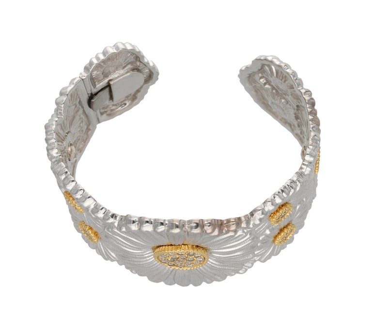 Buccellati Sterling Silver and Diamond Daisy Cuff Bangle at 1stDibs