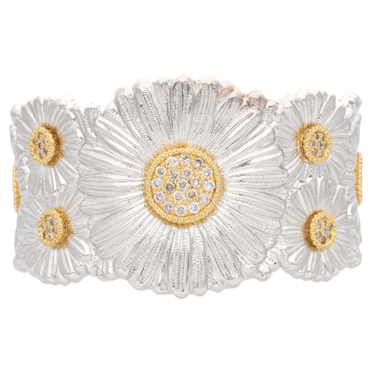 Buccellati Sterling Silver and Diamond Daisy Cuff Bangle at 1stDibs
